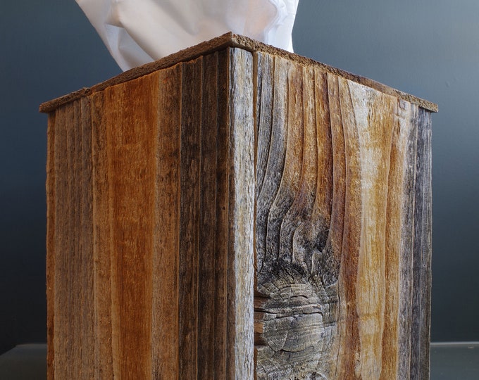Farmhouse Reclaimed Wood Tissue Box Cover - Rustic Barn Style Wood ...