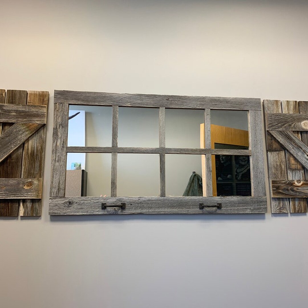 Farmhouse 8 Pane Window Mirror Rustic Wood Wall Hanging Medium Size ...