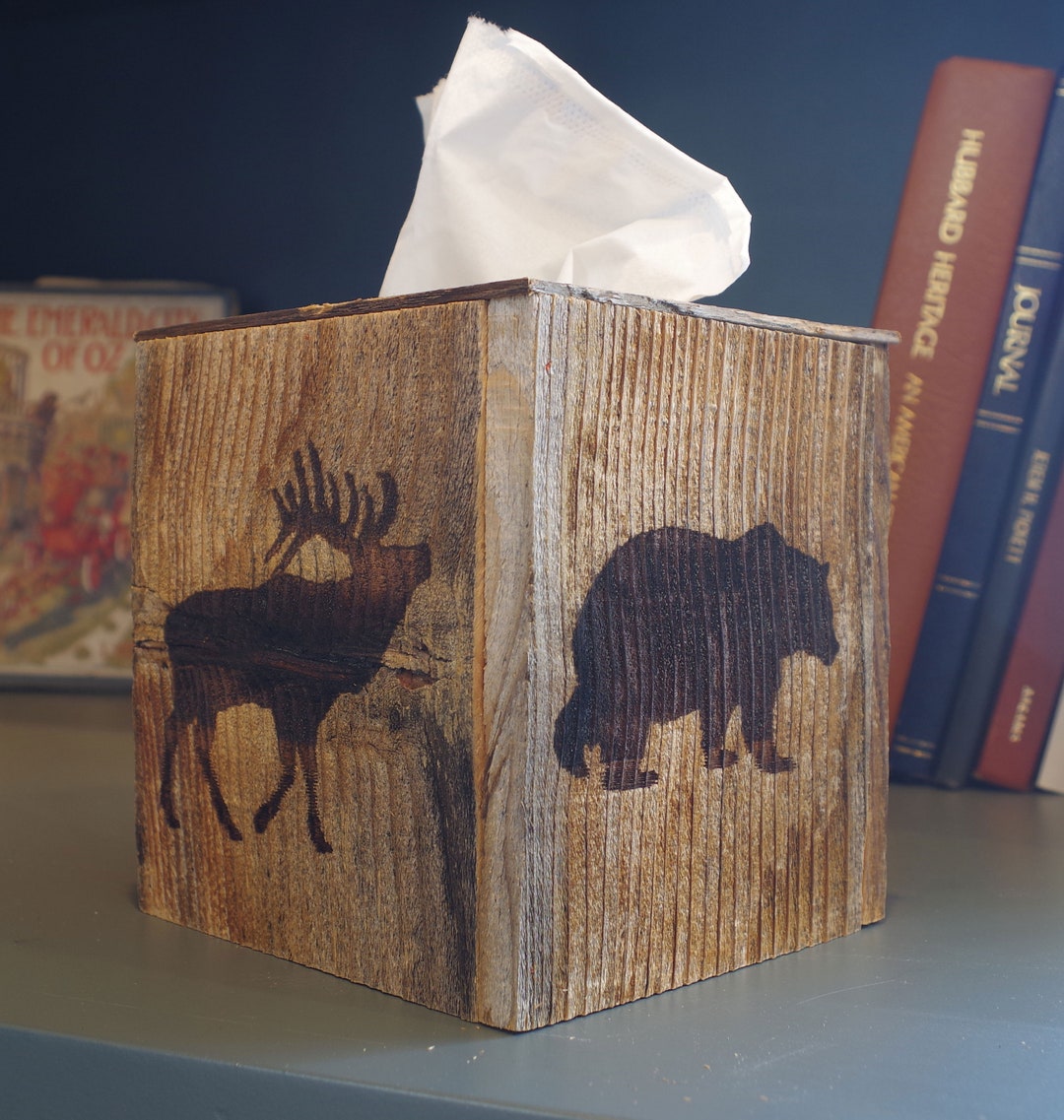 Engraved Reclaimed Wood Tissue Box Cover - Rustic Barn Style Wood ...