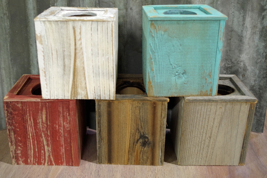 Painted Reclaimed Wood Tissue Box Cover - Rustic Barn Style Wood Facial ...