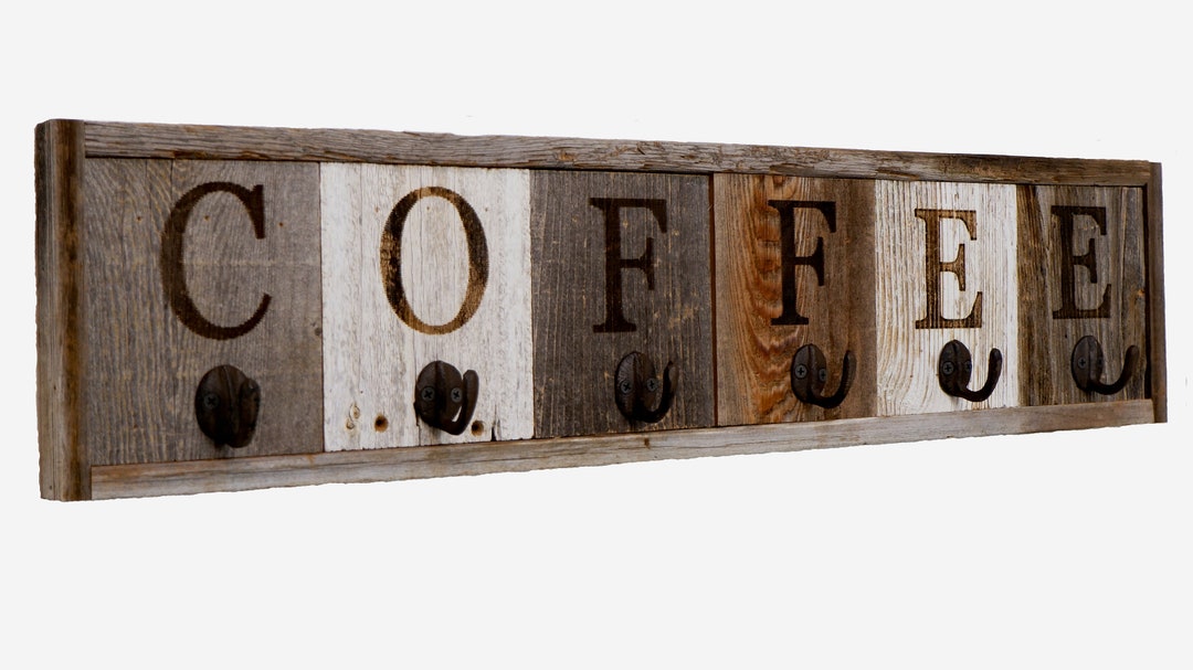Coffee Mug Holder - Farmhouse Coffee Rack - Rustic Barn Wood Cup Hanger ...