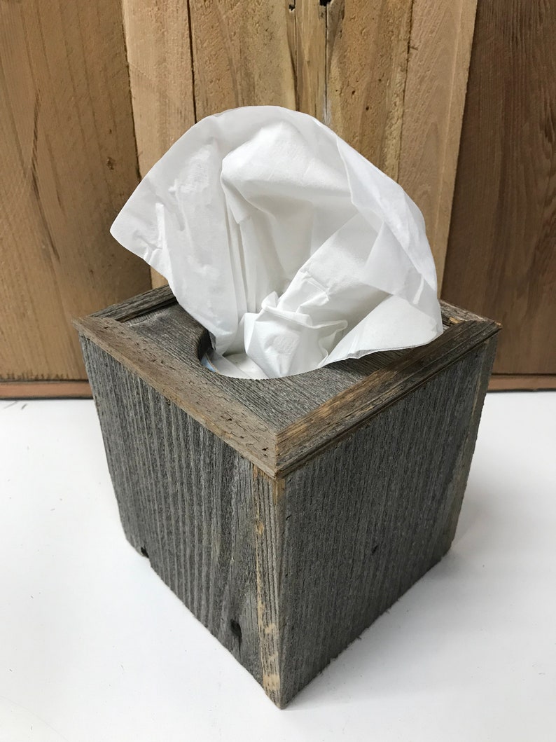 Engraved Reclaimed Wood Tissue Box Cover - Rustic Barn Style Wood ...
