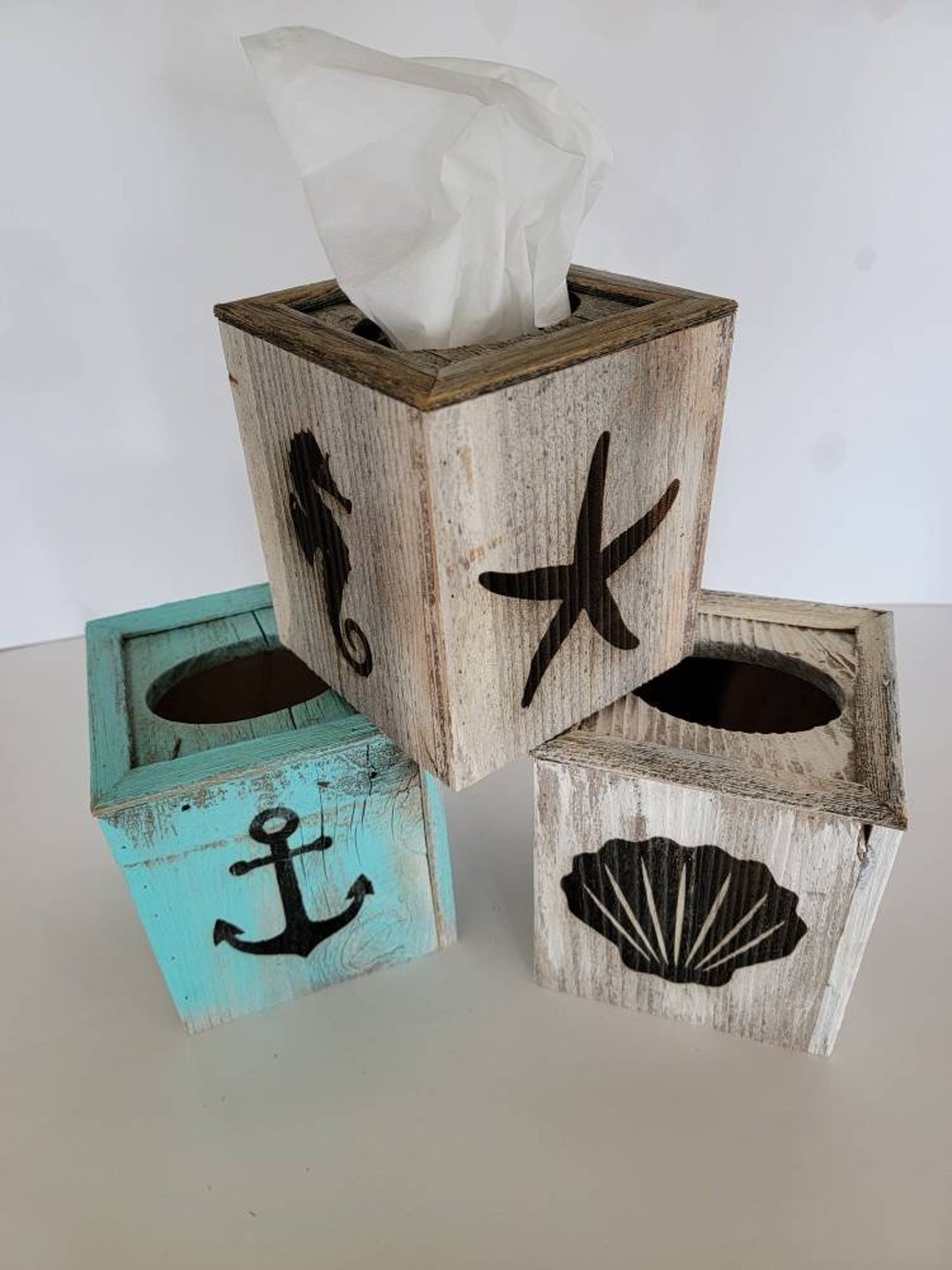 Beach Style Engraved Tissue Box Cover - Many Designs - Reclaimed Barn ...