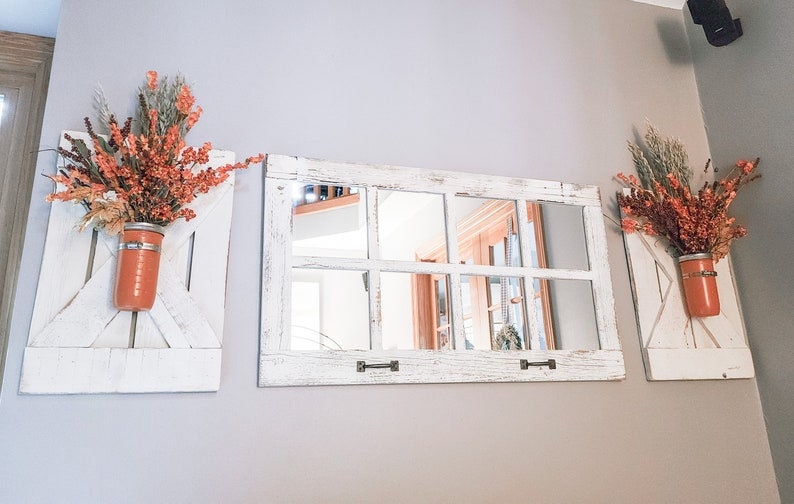 Farmhouse 8 Pane Window Mirror Rustic Wood Wall Hanging - Etsy