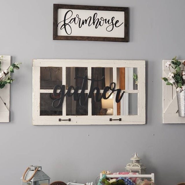 Farmhouse 8 Pane Window Mirror Rustic Wood Wall Hanging - Etsy