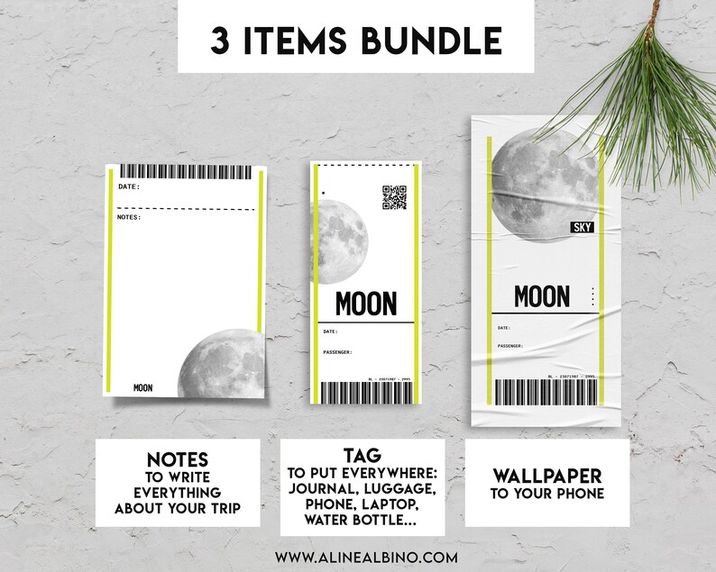 MOON Luggage Tag Sticker for Travel Journal Vacation, Printable Notes ...