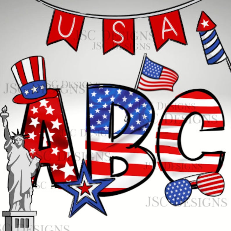 Patriotic Alphabet, 4th of July Letters, Alpha Doodle Letters ...