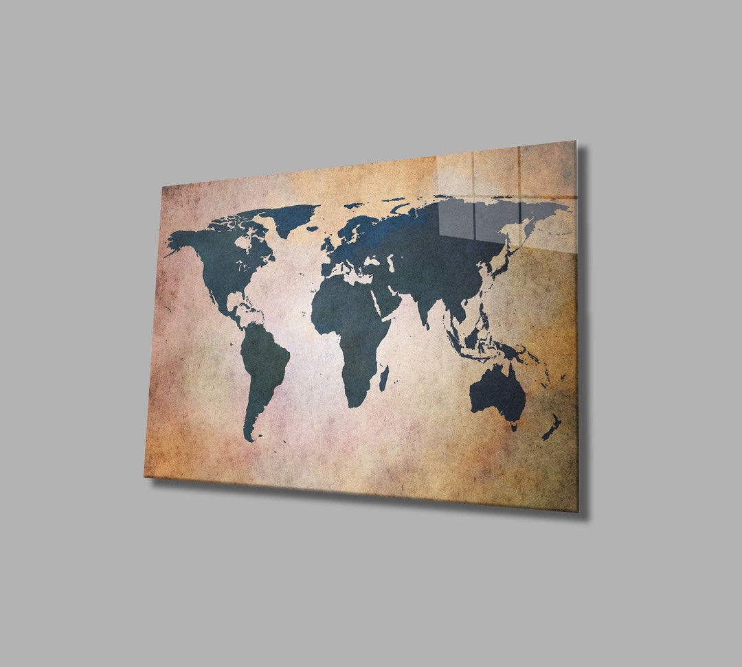 World Map Glass Picture Geography Wall Decor Wall Art Wall - Etsy