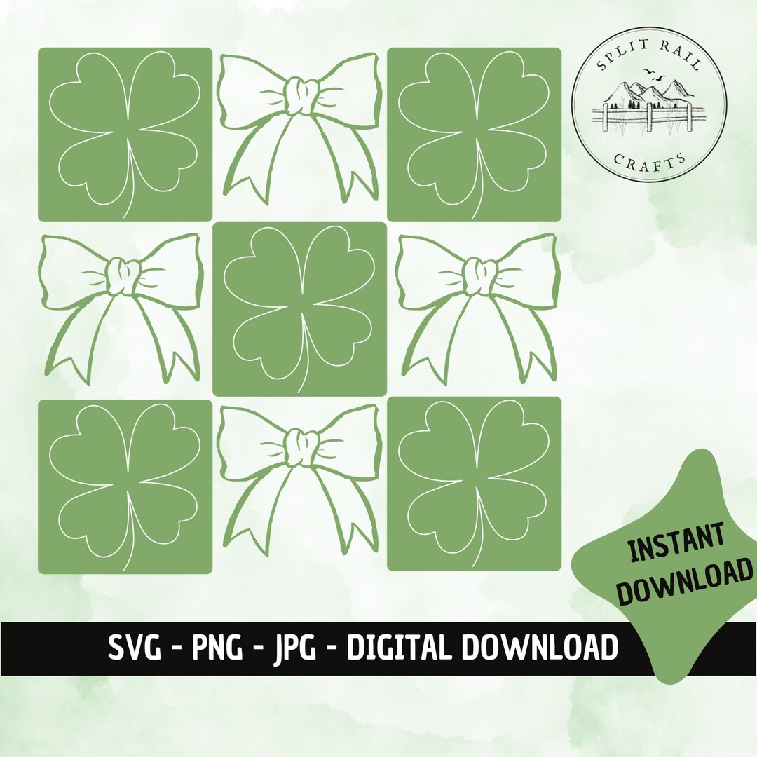 Checkered Clover Bow, St Patrick's Day SVG PNG JPG (digital Download ...