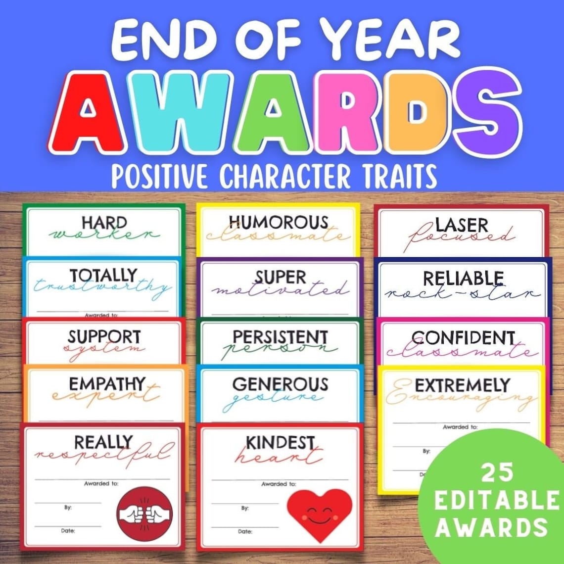 End of Year Positive Character Trait Awards - Etsy