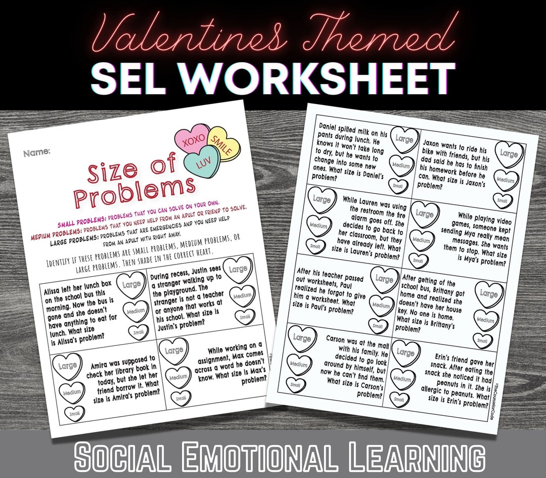 Size of Problems | Valentines SEL Worksheet Activity - Etsy