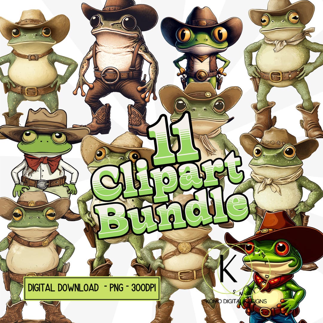 Western Frog Clipart Bundle Funny Cowboy Frog PNG Designs - Digital ...