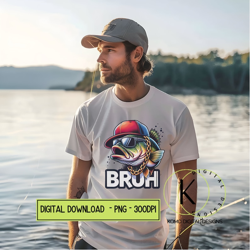 Bruh Bass Fishing PNG | Funny Cap-wearing Bass | Boys Camping Tee ...