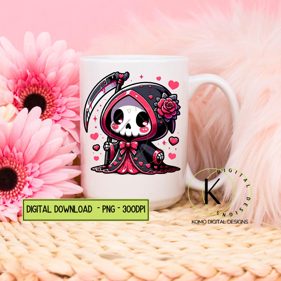 Kawaii Grim Reaper Valentine Clipart, Gothic Sublimation (digital ...