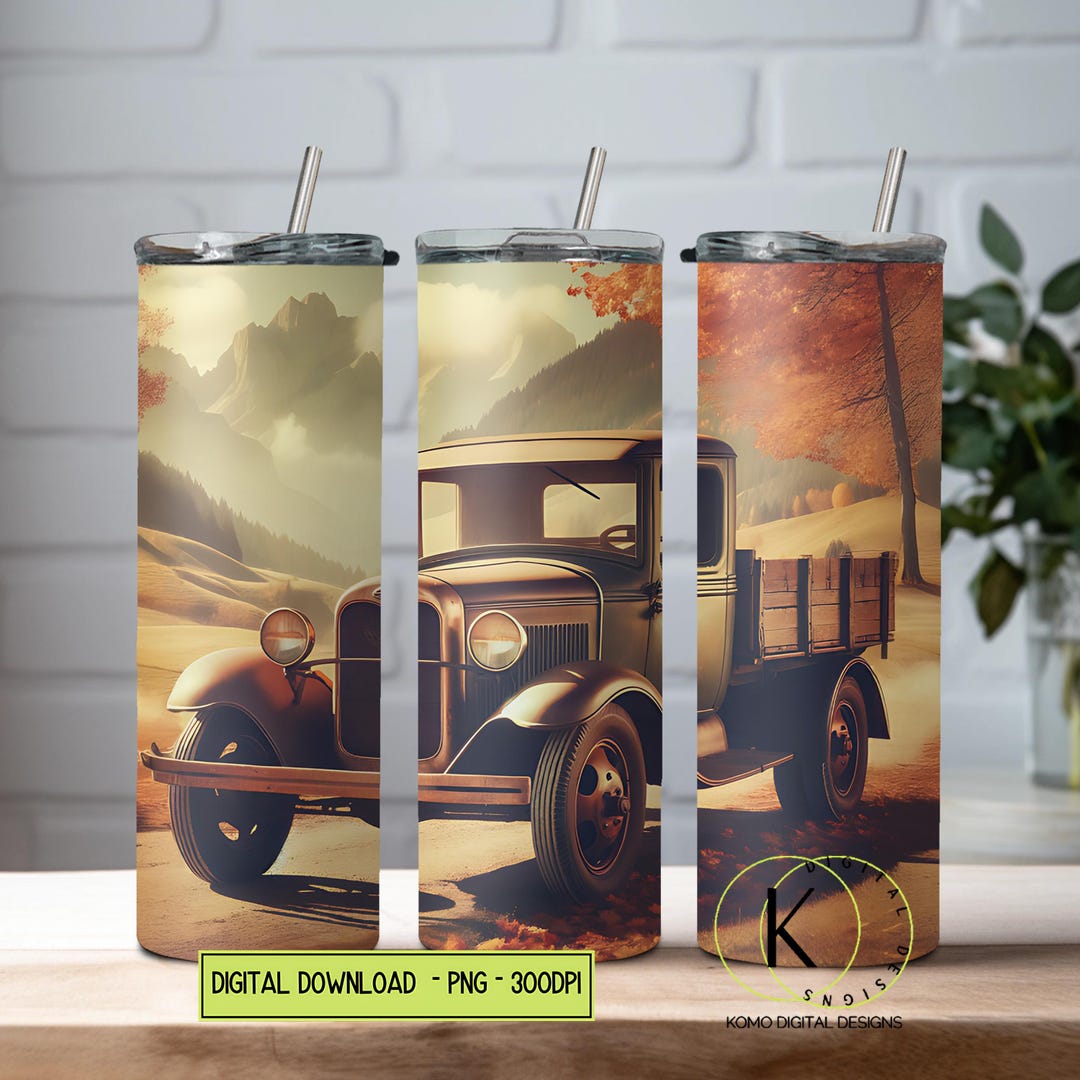 Vintage Truck 20oz Tumbler Wrap | Fall Sublimation PNG | Cozy Autumn ...