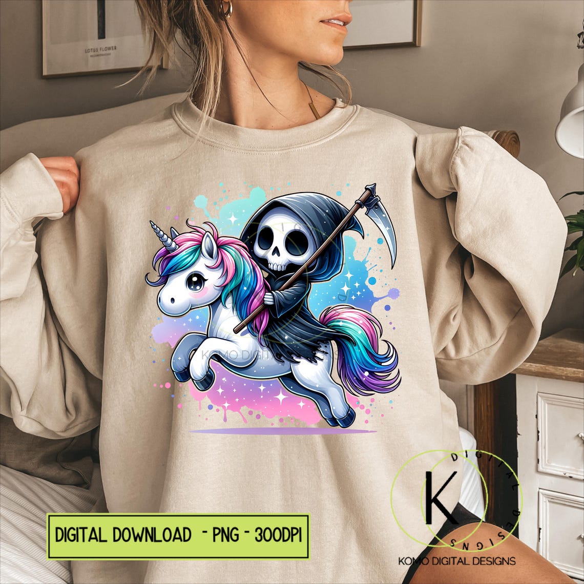 Cute Grim Reaper Unicorn Clipart, Pastel Fantasy PNG, Kawaii Skeleton ...