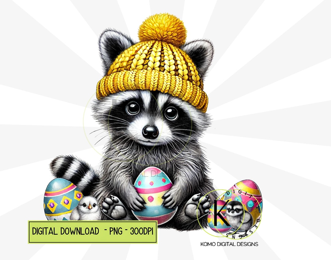 Easter Raccoon Baby Chicks PNG | Cute Spring Sublimation Design ...