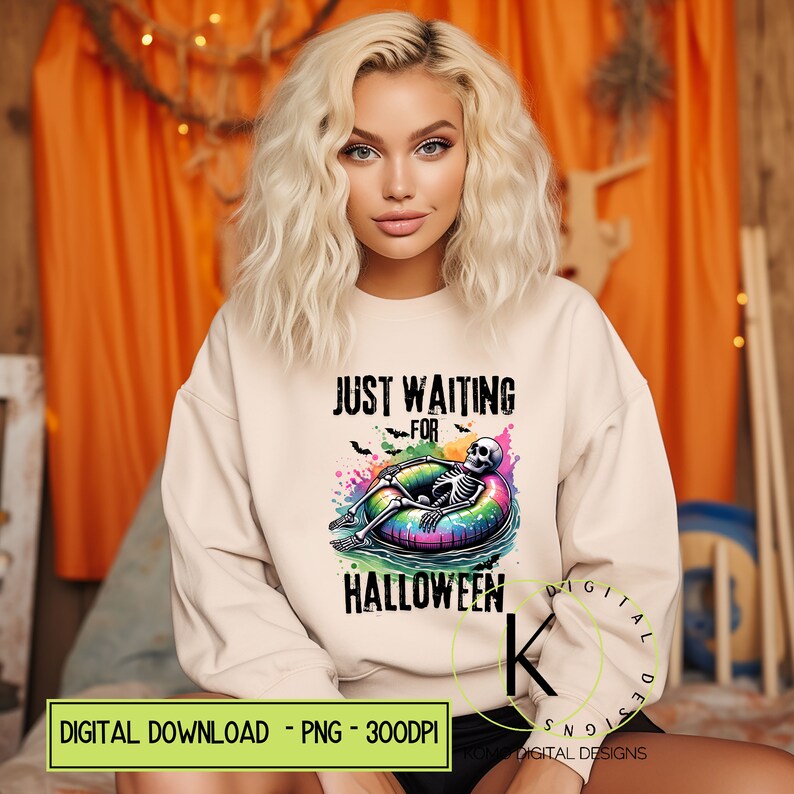 Just Waiting for Halloween PNG Funny Skeleton Clipart Spooky Summer ...