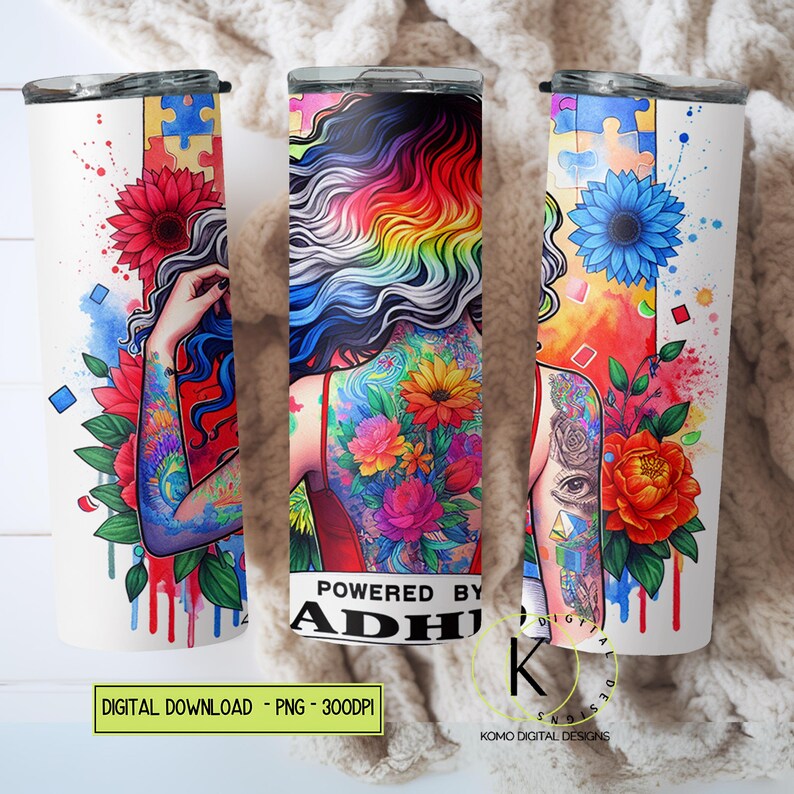 Neurodivergent ADHD Awareness Tumbler Wrap - 20oz Skinny Sublimation ...