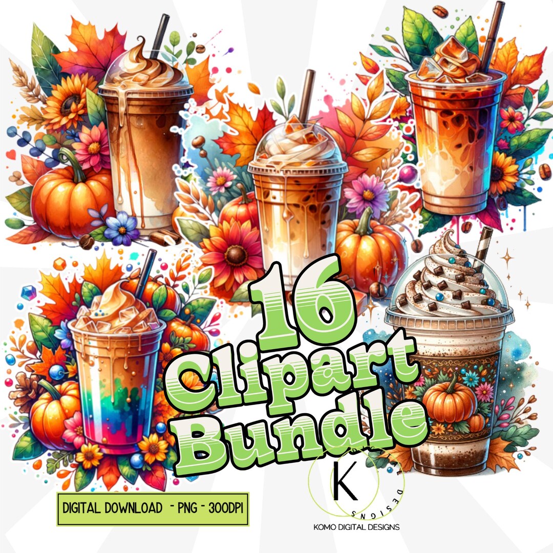 Fall Autumn Coffee Clipart Bundle - 16 Holiday Drink Pngs - Festive ...