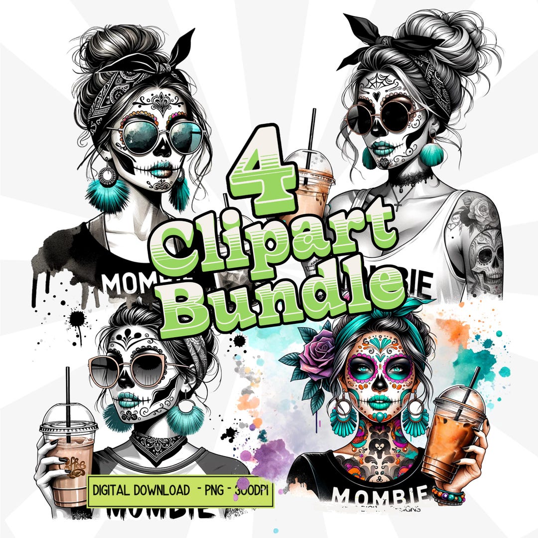Mombie Skull Bundle Day of the Dead Coffee Lover Sublimation Design ...