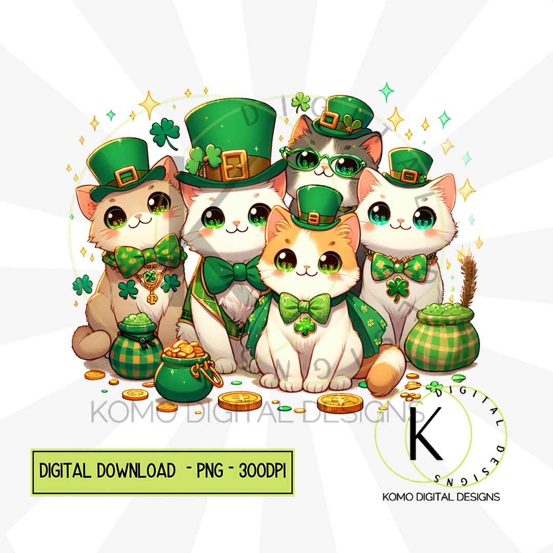 St Patricks Day Cats PNG | Cute Festive Pet Clipart | Green Hat ...