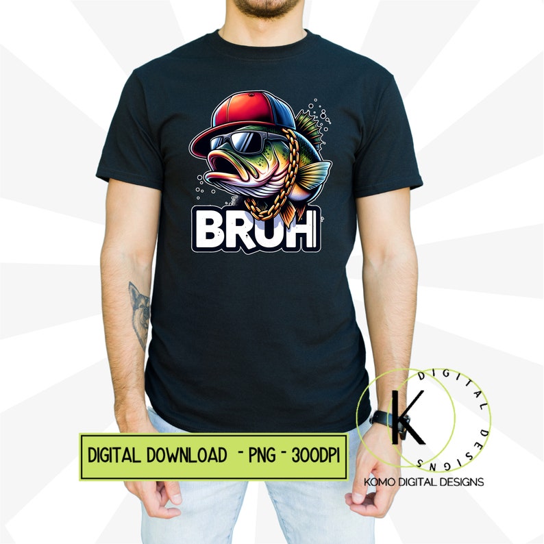 Bruh Bass Fishing PNG Funny Cap-wearing Bass Boys Camping Tee Design ...