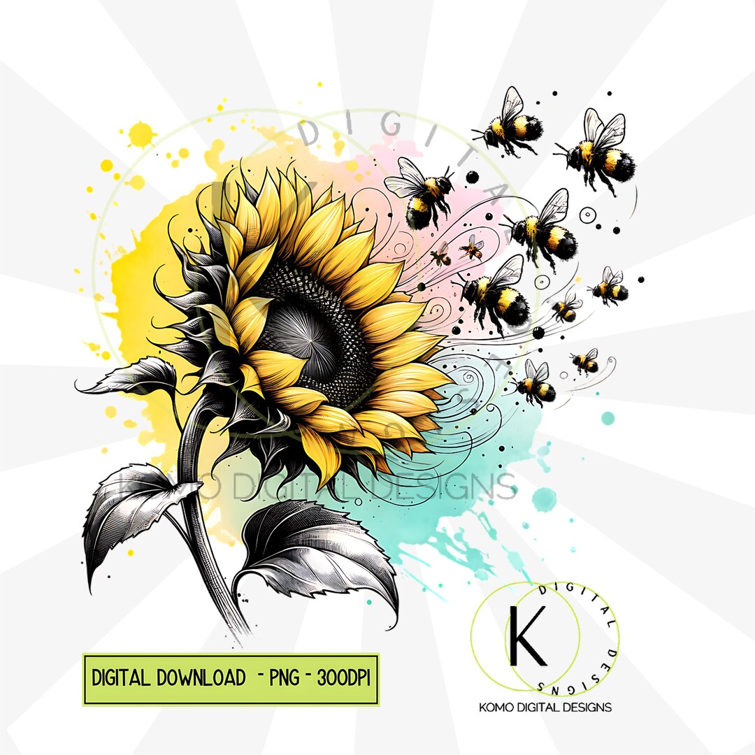 Sunflower Bees PNG Clipart - Sunflower Digital Design for Sublimation ...