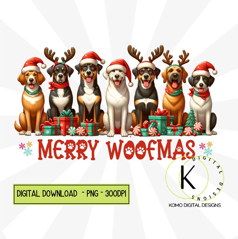 Merry Woofmas Dog Christmas PNG | Cute Holiday Dogs in Santa Hats ...