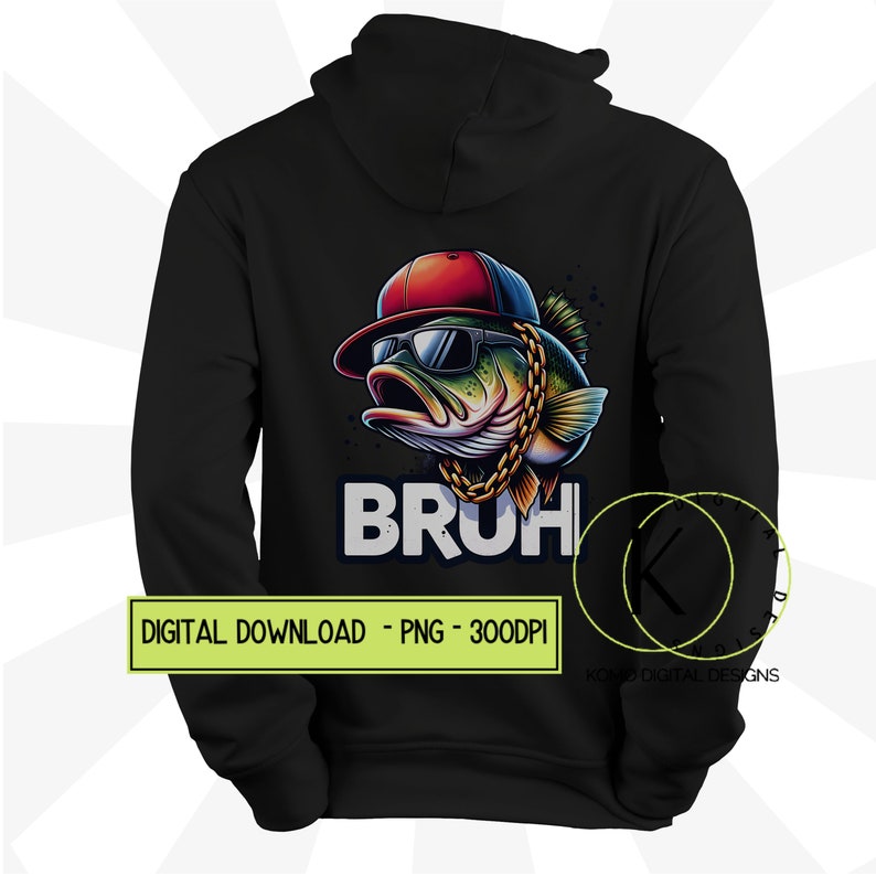 Bruh Bass Fishing PNG Funny Cap-wearing Bass Boys Camping Tee Design ...
