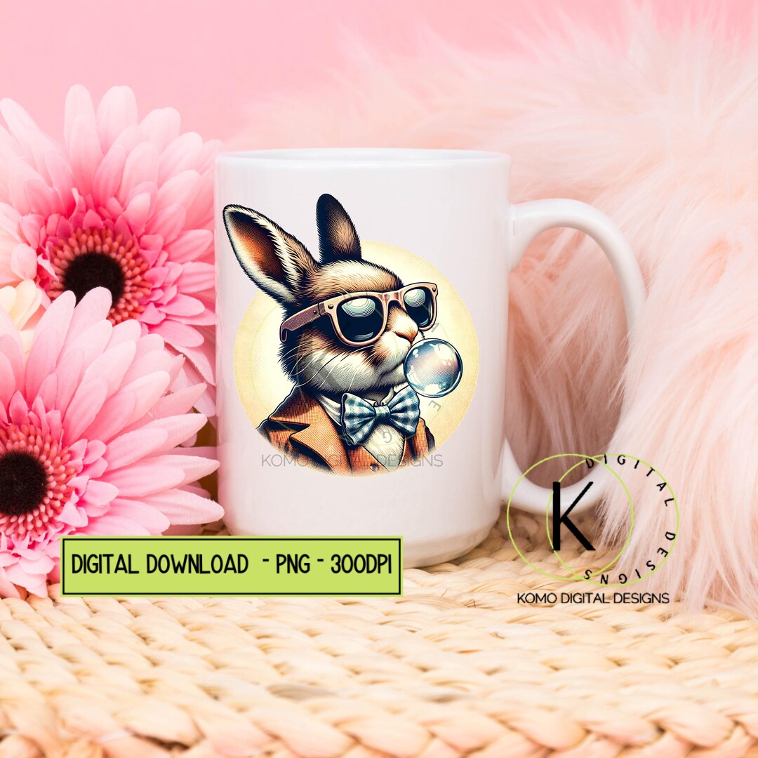Happy Easter Bunny Clipart - Retro Bubblegum Rabbit Digital Art - Cute ...