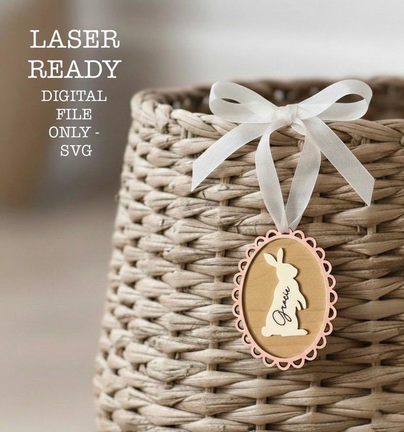 Easter Scallop Bunny Tag SVG File: Laser Cut Name Tag (digital Download ...