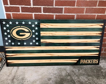 Green Bay Packers Wooden Flag With Natural Wood Border - Etsy