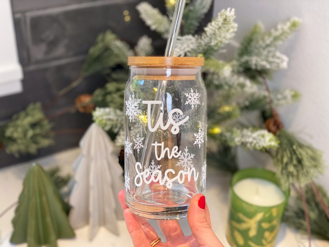 Cute Christmas Glass Cups, Iced Coffee Cup With Lid and Straw ...