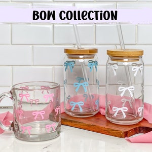 Tiny Bow Mug, Valentines Day Gifts, Cute Bows Clear Glass Coffee Cup ...