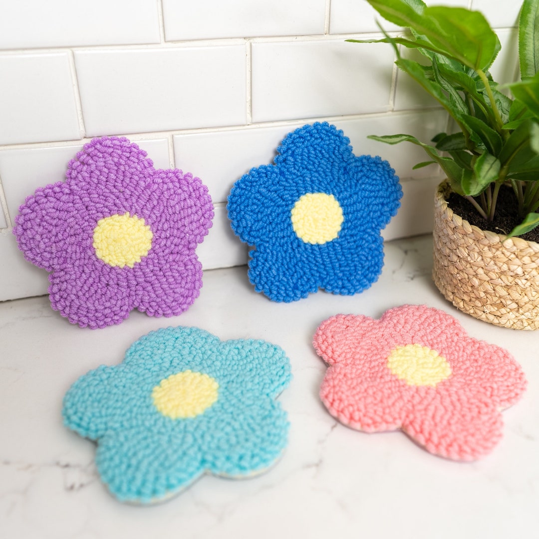 Cute Boho Flower Mug Rug Coaster Set, Coffee Accessories, Tufted Carpet ...