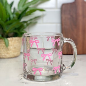 Tiny Bow Mug, Valentines Day Gifts, Cute Bows Clear Glass Coffee Cup ...