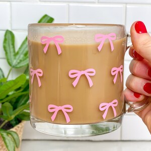 Tiny Bow Dishwasher Safe Mug, Mothers Day Gifts, Cute Bows Clear Glass ...
