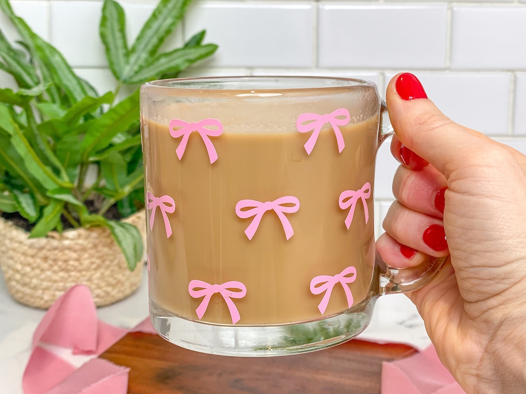 Tiny Bow Mug, Valentines Day Gifts, Cute Bows Clear Glass Coffee Cup ...