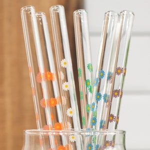 Cute Glass Straw Set, 6 Flower Glass Straws, Eco Friendly Reusable ...
