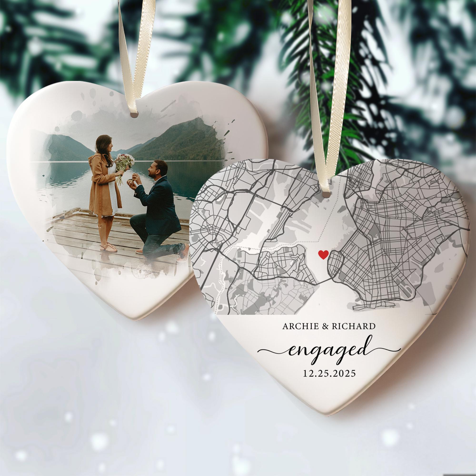 Custom Map Photo Christmas Ornament, Engagement Keepsake - Etsy