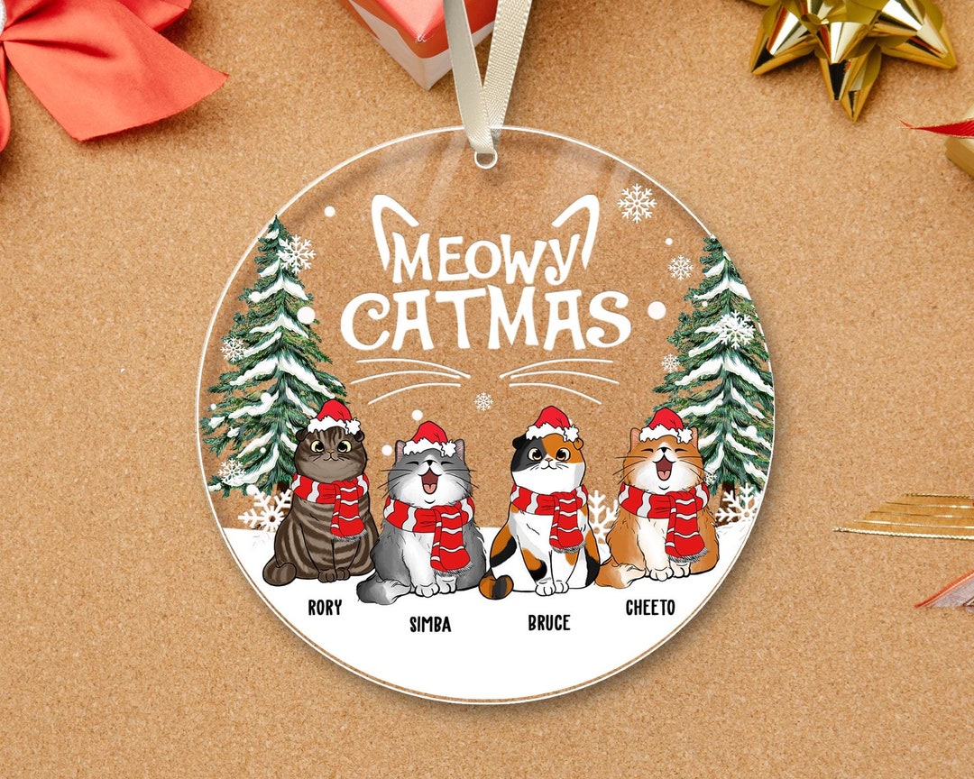 Personalized Cat Christmas Ornament: Meowy Xmas Gift, Acrylic or ...