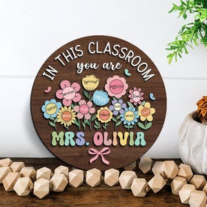 Personalized Teacher 3D Door Hanger, Boho Floral Teacher Doorsign, in ...