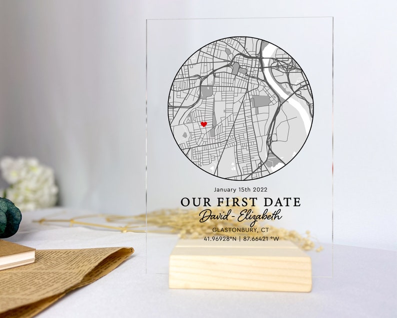 Personalized Map Our First Date Acrylic Plaque Couple Custom - Etsy