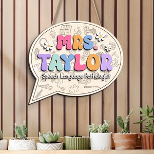 Speech Pathologist Door Sign, Daisy Speech Therapist Gift, New SLP ...