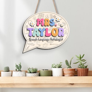 Speech Pathologist Door Sign, Daisy Speech Therapist Gift, New SLP ...