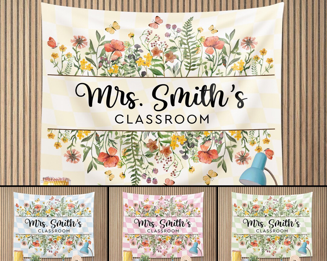 Chequers Background Classroom Decor, Floral Teacher Welcome Banner ...