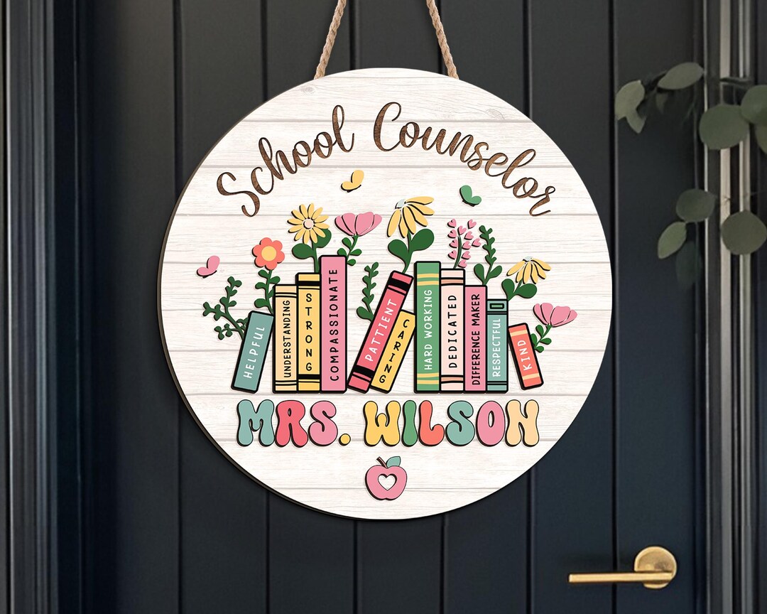 School Counselor 3D Door Hanger, Mental Health School Sign, School ...