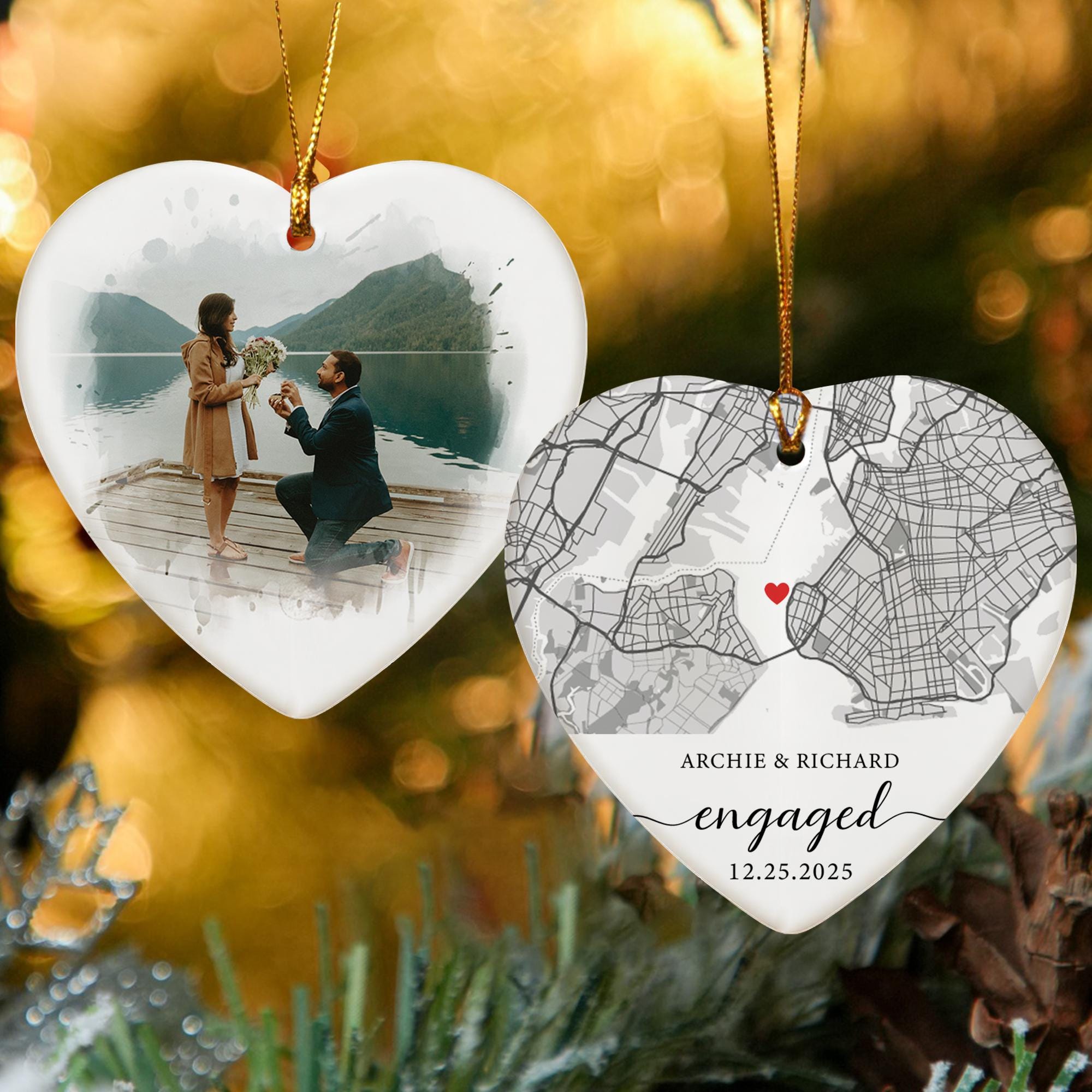Custom Map Photo Christmas Ornament, Engagement Keepsake - Etsy