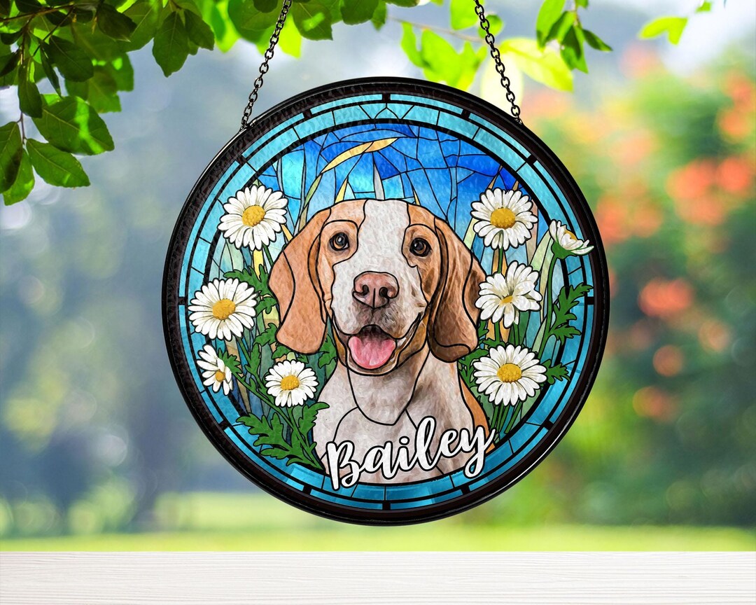 Custom Dog Stained Glass Window Hanging, Dog Suncatcher Decor, Pet ...